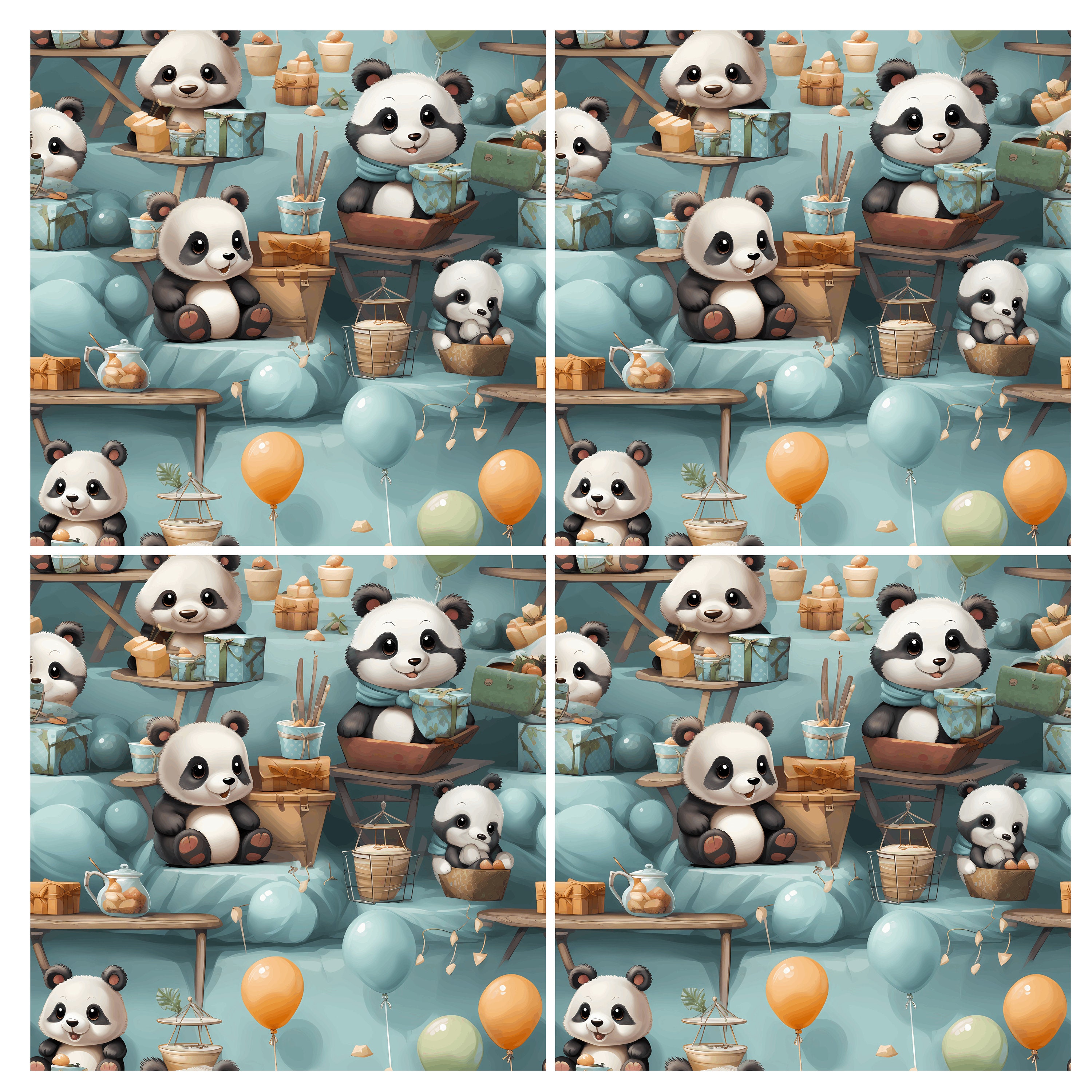 4 Cute Panda Seamless Pattern Digital Papers, Instant Download ...