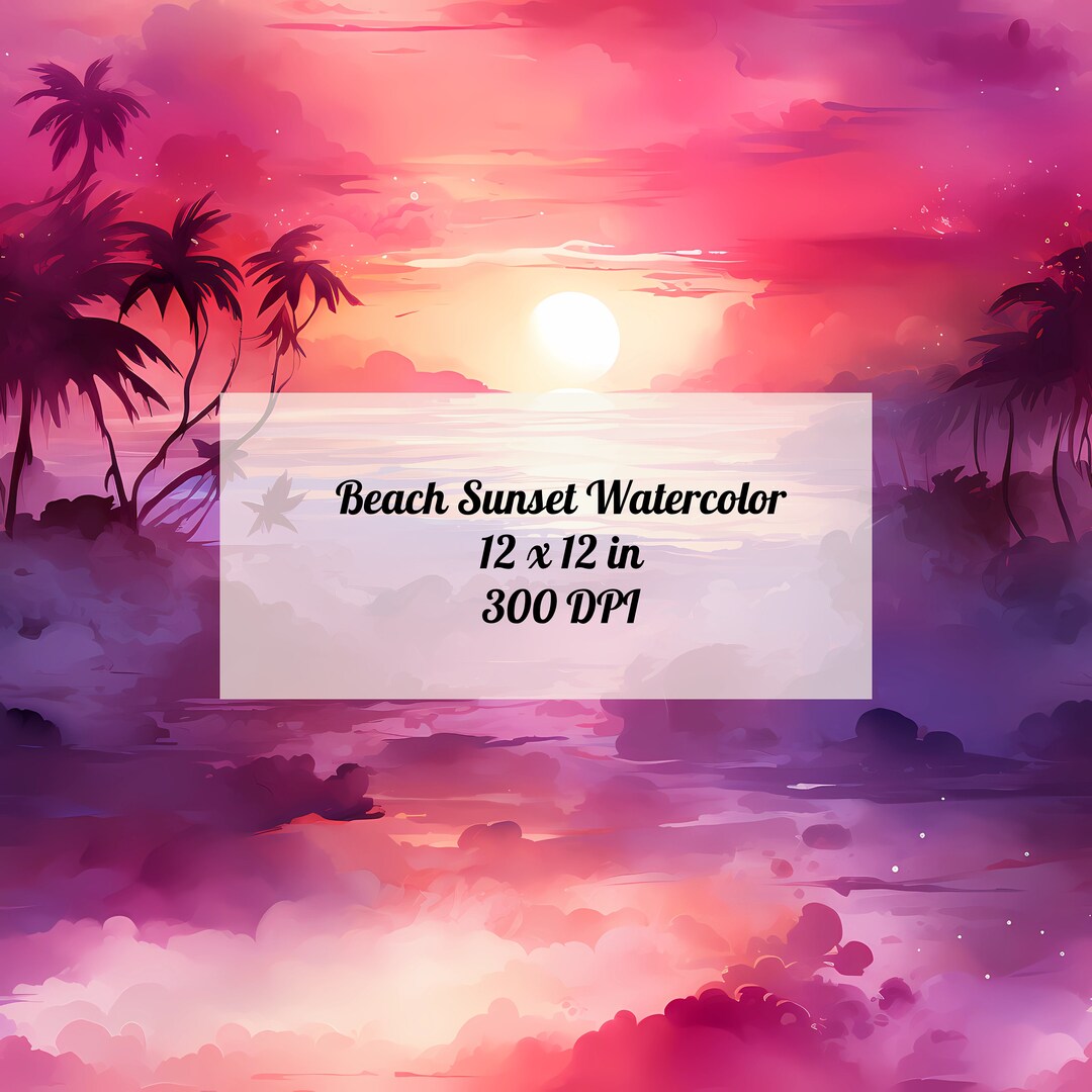 Beach Sunset Watercolor Digital Paper, Watercolor Seamless Pattern ...