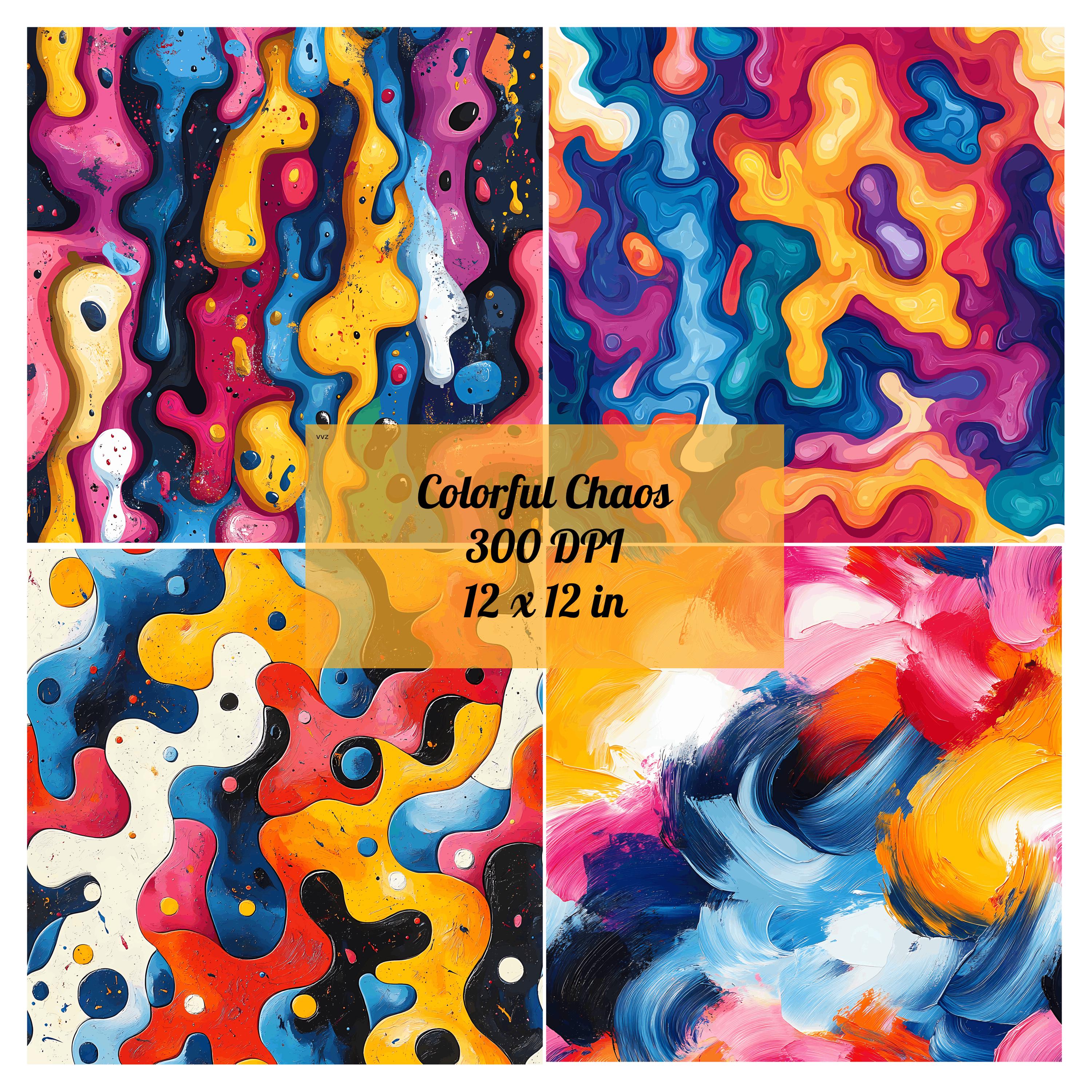 Colorful Chaos Seamless Digital Paper Pack, 4 Vibrant Abstract Patterns ...