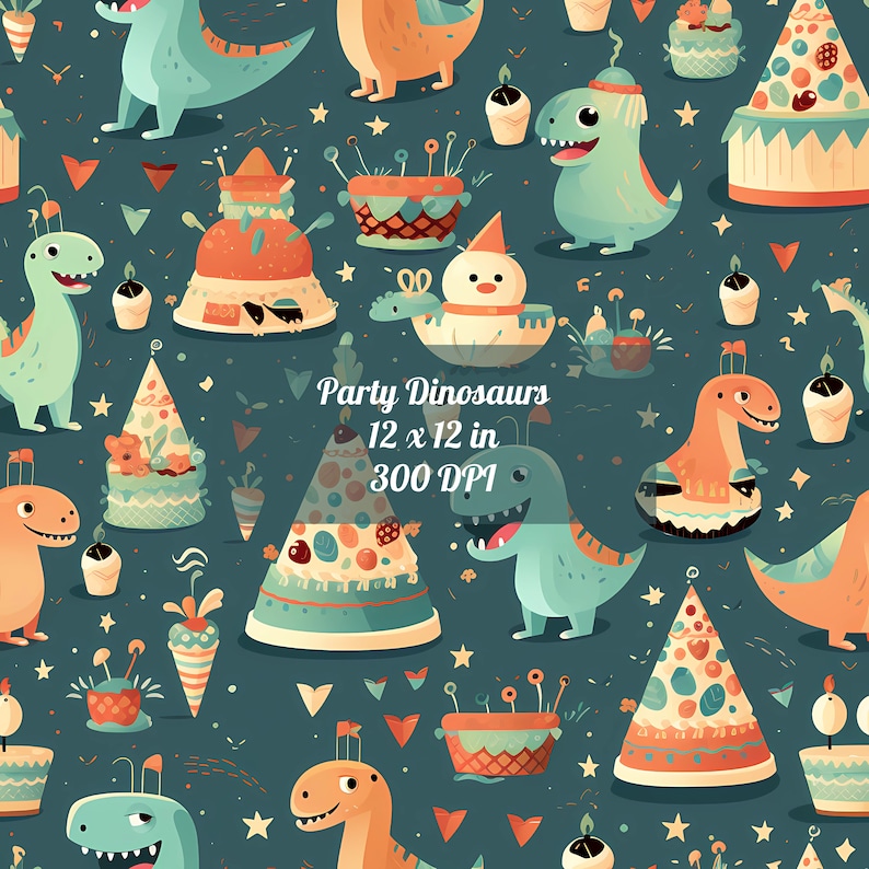 Birthday Dinosaurs Digital Paper, Dinosaurs Seamless Pattern Design ...