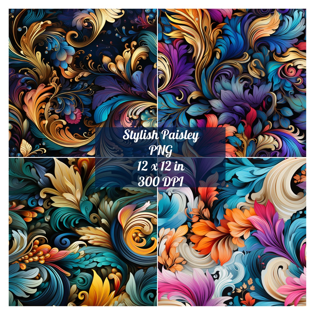 4 Stylish Paisley Digital Papers Bundle, Paisley Seamless Pattern ...