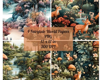 4 Magical Forest Watercolor Seamless Pattern Digital Papers Bundle ...