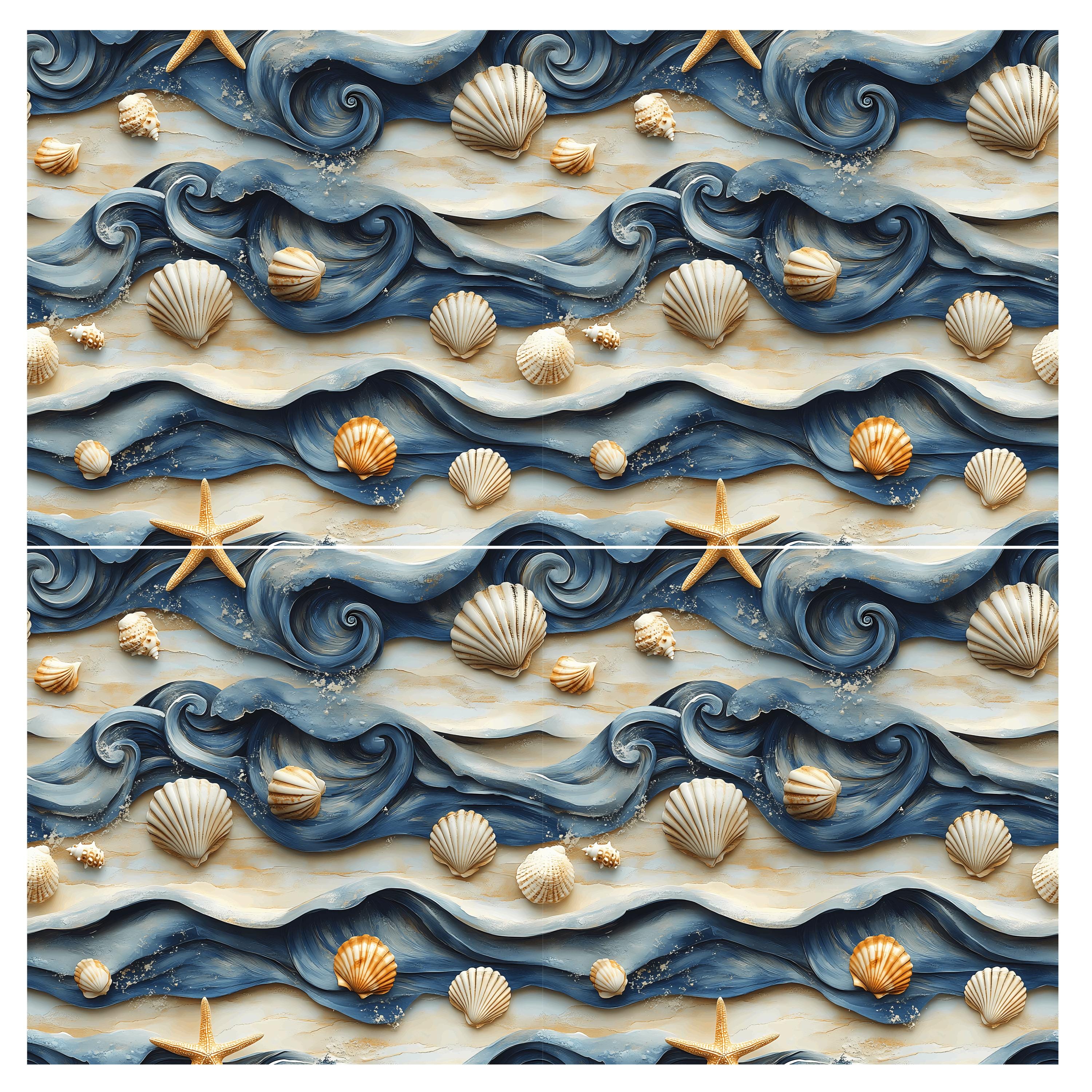 Ocean Waves & Seashells Watercolor Seamless Digital Papers Bundle, 4 ...