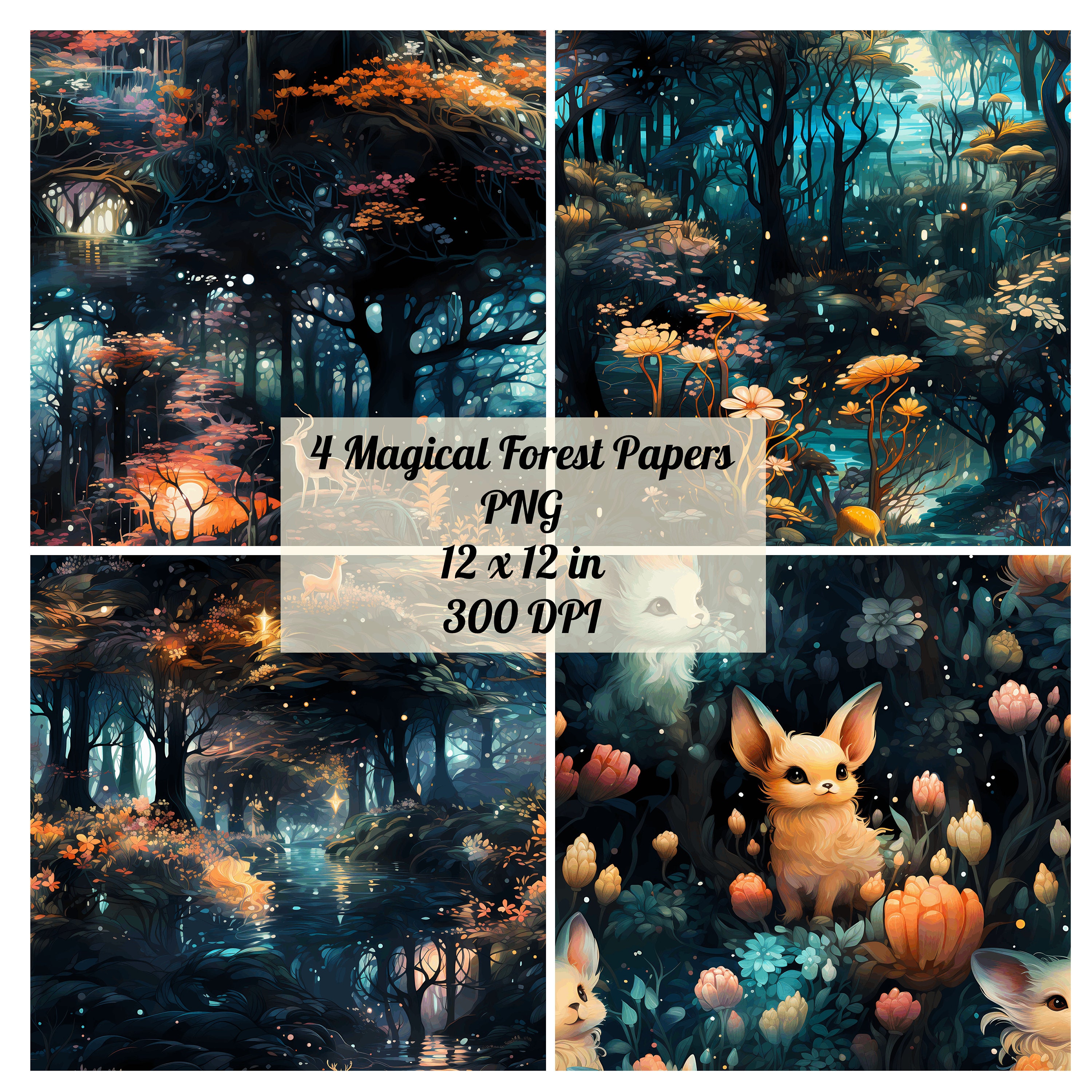 4 Magical Forest Watercolor Seamless Pattern Digital Papers Bundle ...