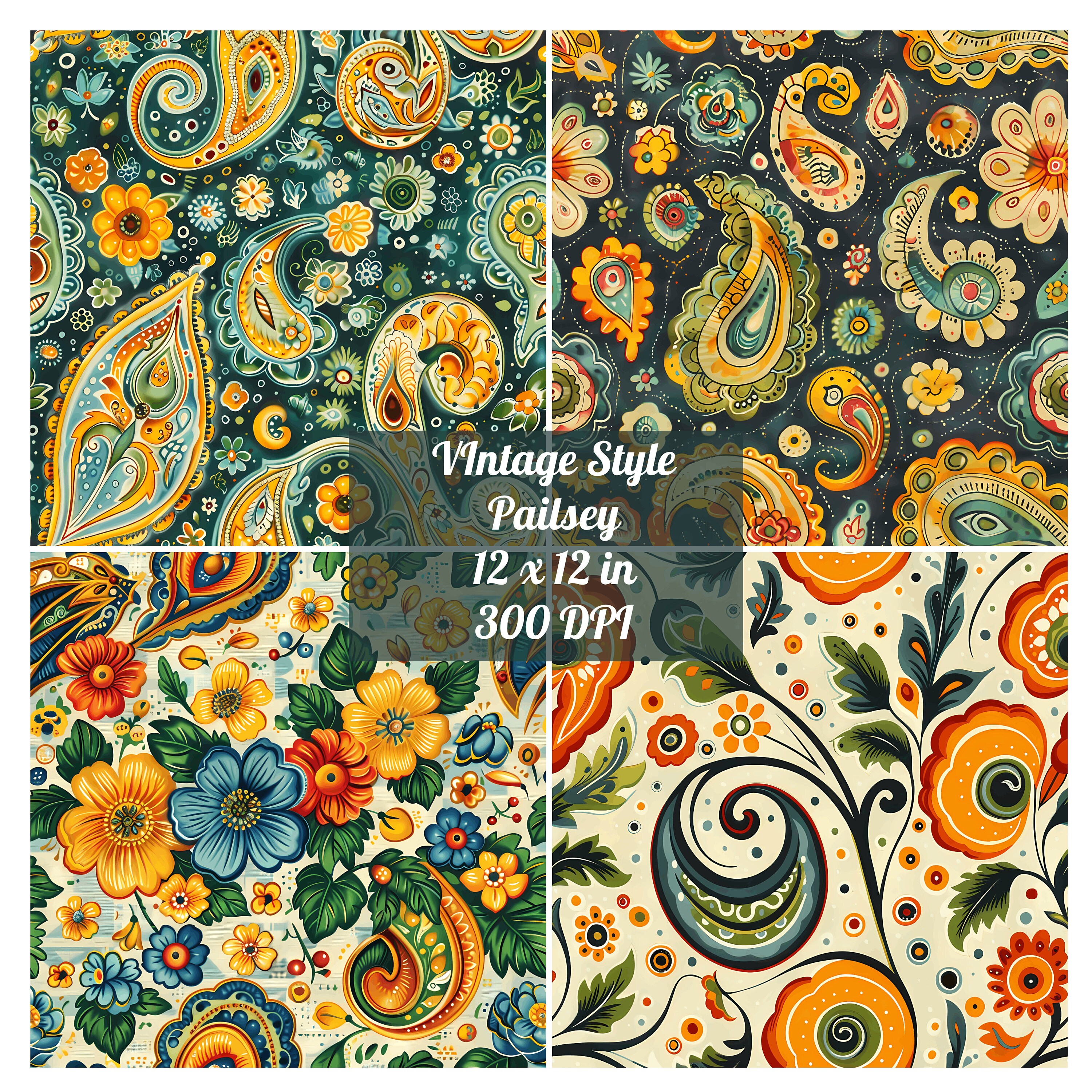 Vintage Psychedelic Paisley Seamless Digital Papers, 4 Vintage Style ...
