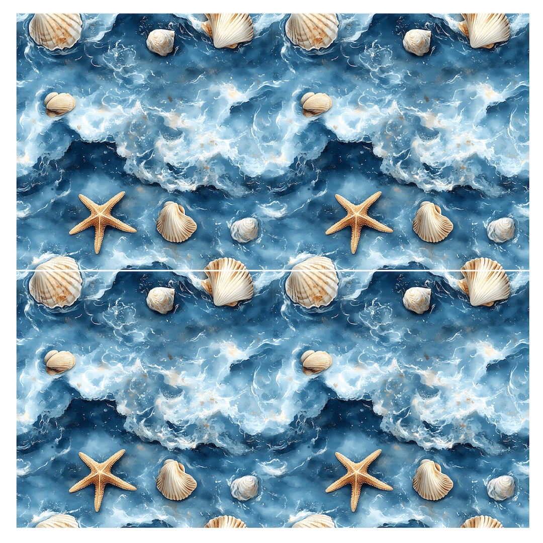 Ocean Waves & Seashells Watercolor Seamless Digital Papers Bundle, 4 ...