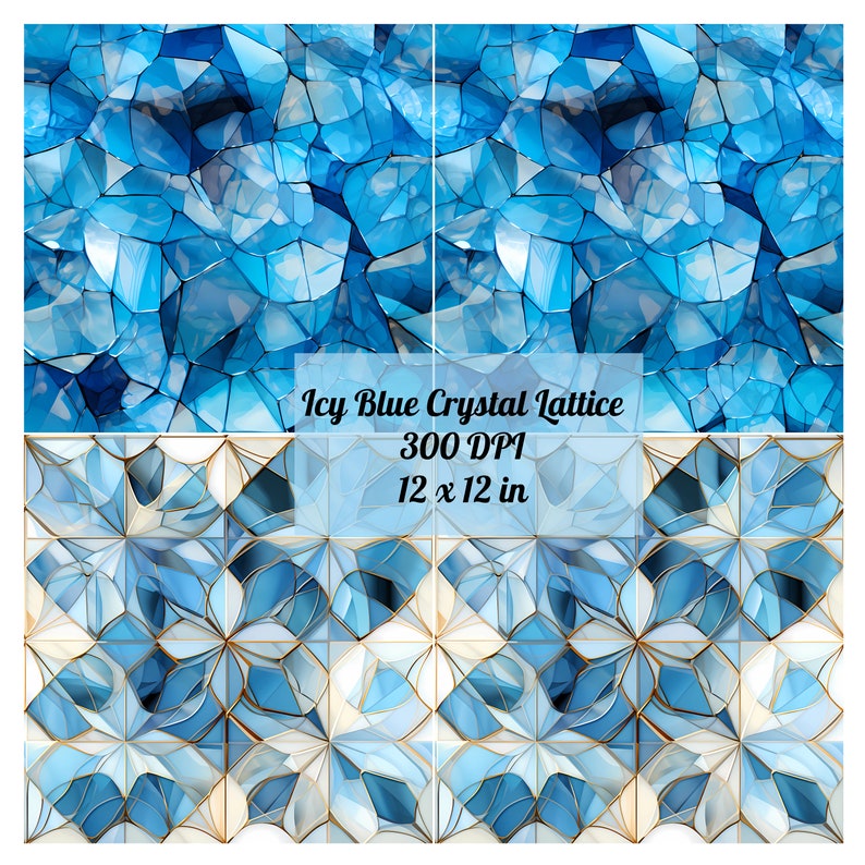 2 Icy Blue Crystal Lattice Seamless Pattern Digital Papers Bundle ...