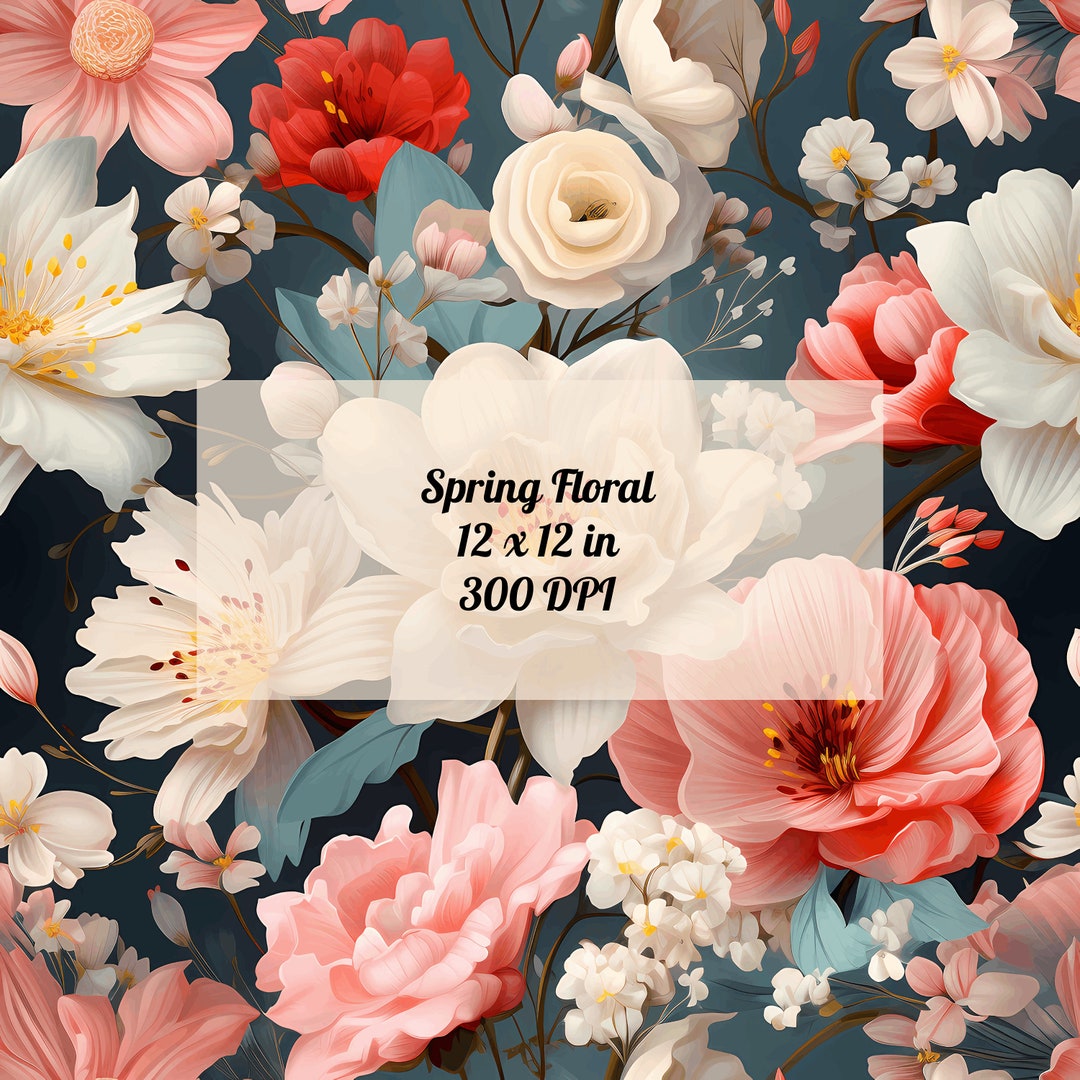 Spring Floral Digital Paper, Floral Seamless Pattern Design, Printable ...