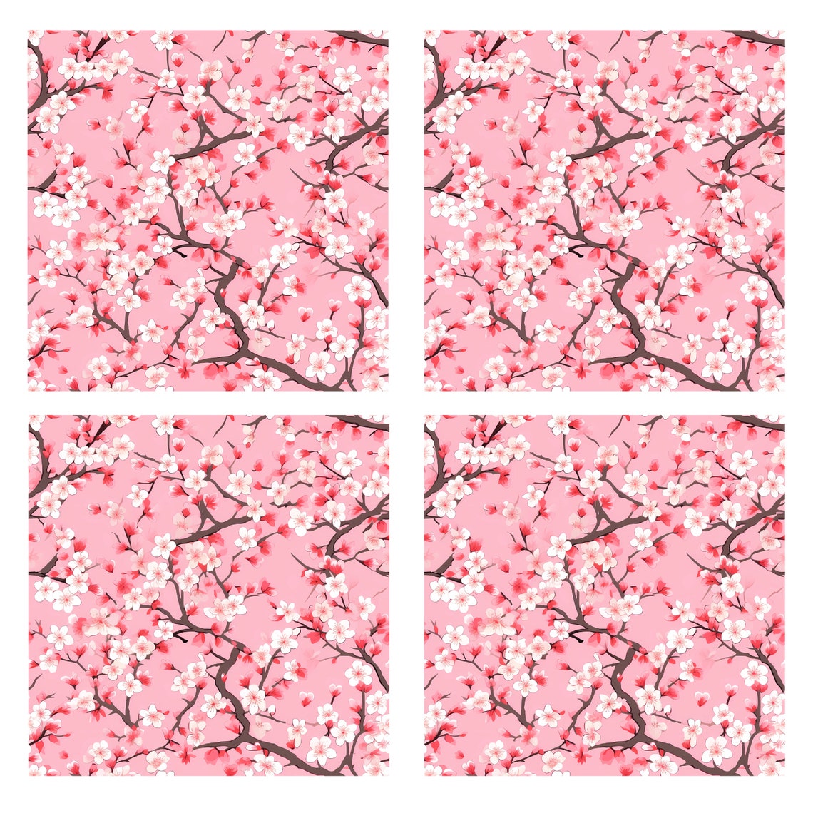 Pink Cherry Blossom Digital Paper, Cherry Blossom Seamless Pattern ...