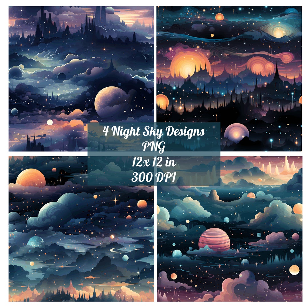 4 Night Sky Digital Papers Seamless Pattern, Instant Download ...