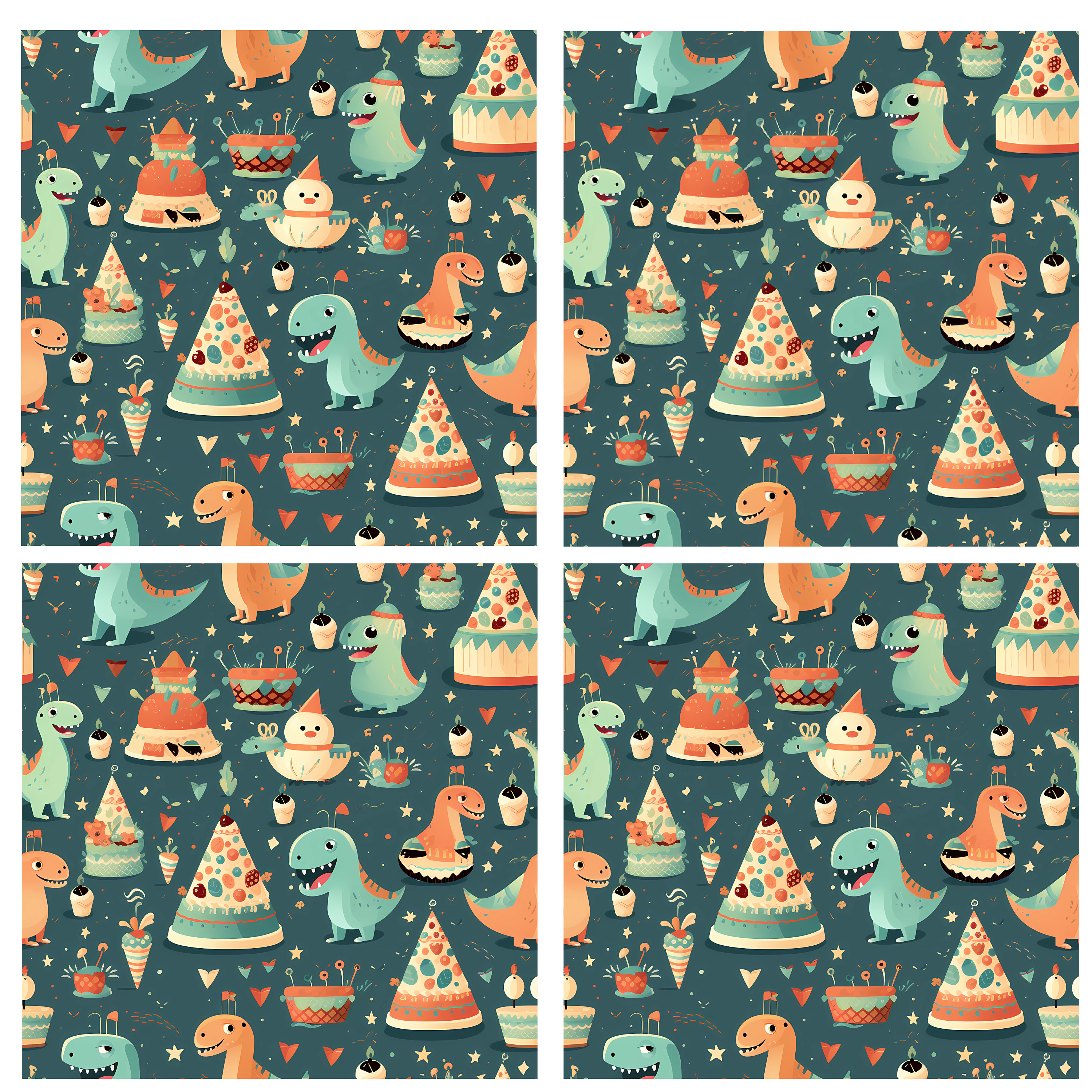 Birthday Dinosaurs Digital Paper, Dinosaurs Seamless Pattern Design ...