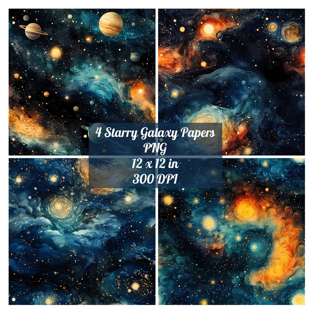 4 Starry Galaxy Watercolor Digital Papers Seamless Pattern, Instant ...