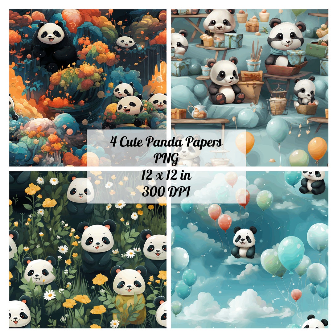 4 Cute Panda Seamless Pattern Digital Papers, Instant Download ...