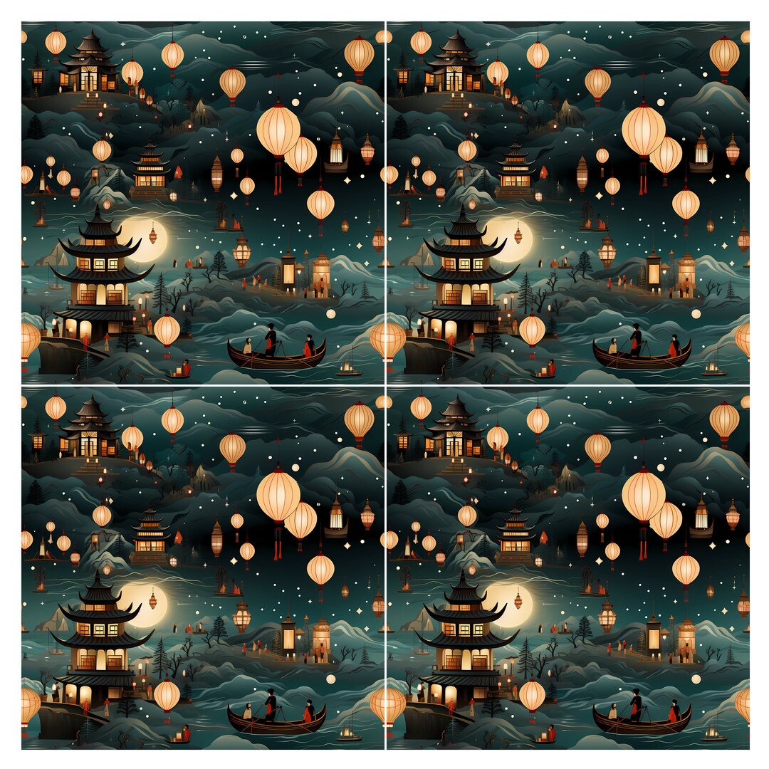 4 Lanterns Festival Seamless Pattern Digital Papers Bundle, Instant ...