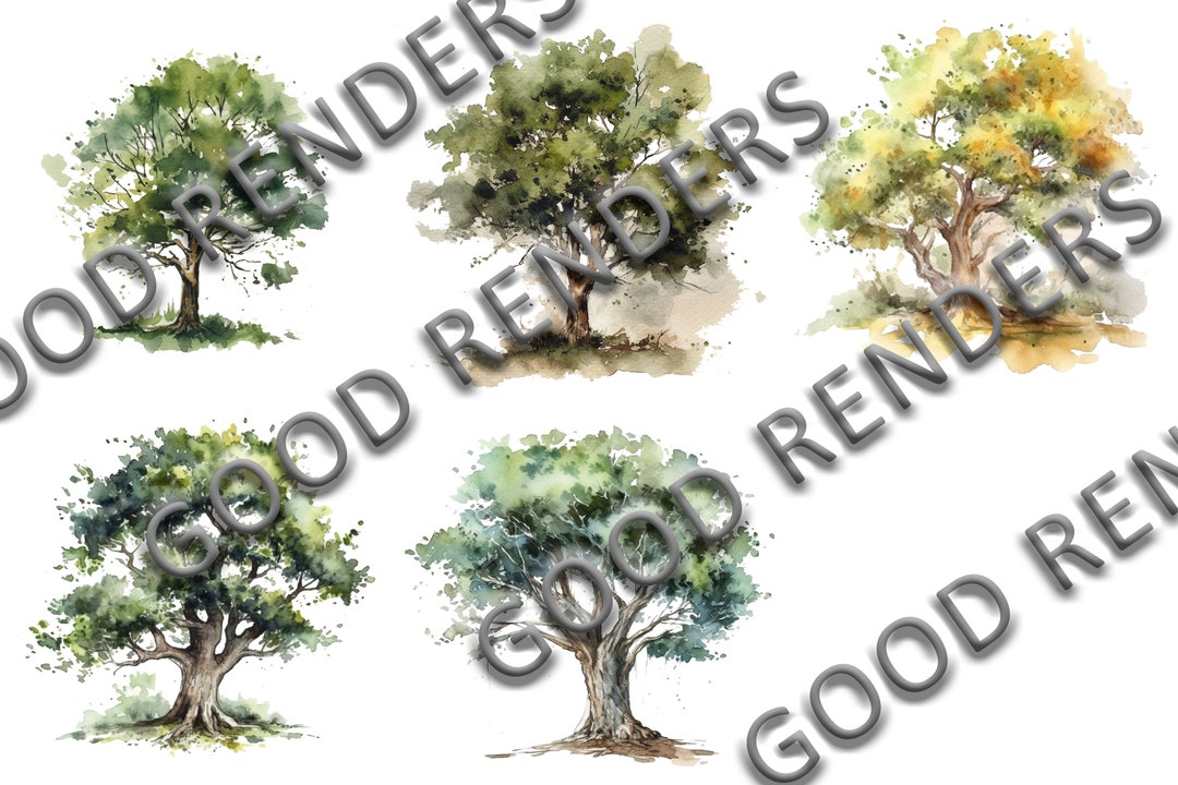 Set of 5 Watercolor Tree Sketches - Digital Download for Photoshop and ...