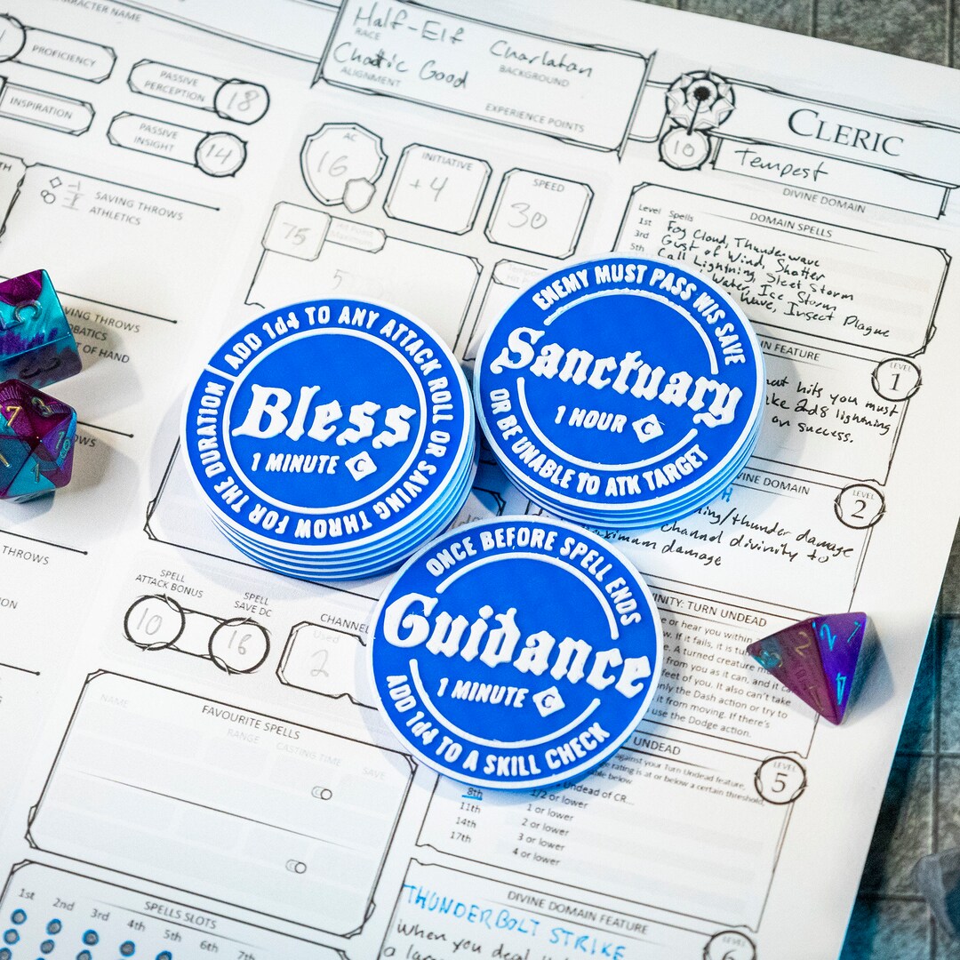 D&D 5e Cleric Spell Tokens: Spell Levels 0-1 De/buff Trackers ...