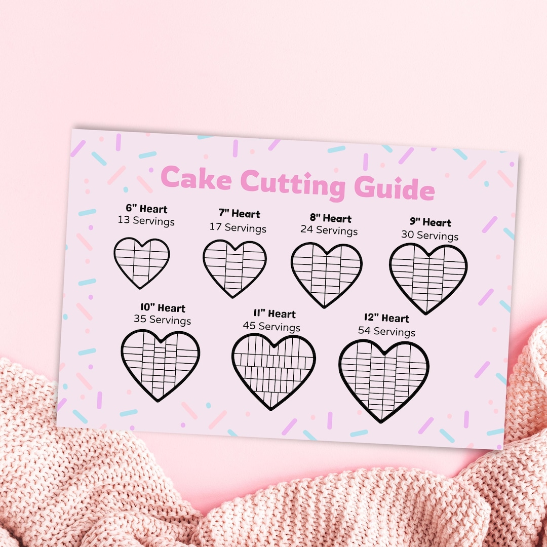 Heart Cake Cutting Guide 6x4 Inches, Cake Serving Chart, Printable ...