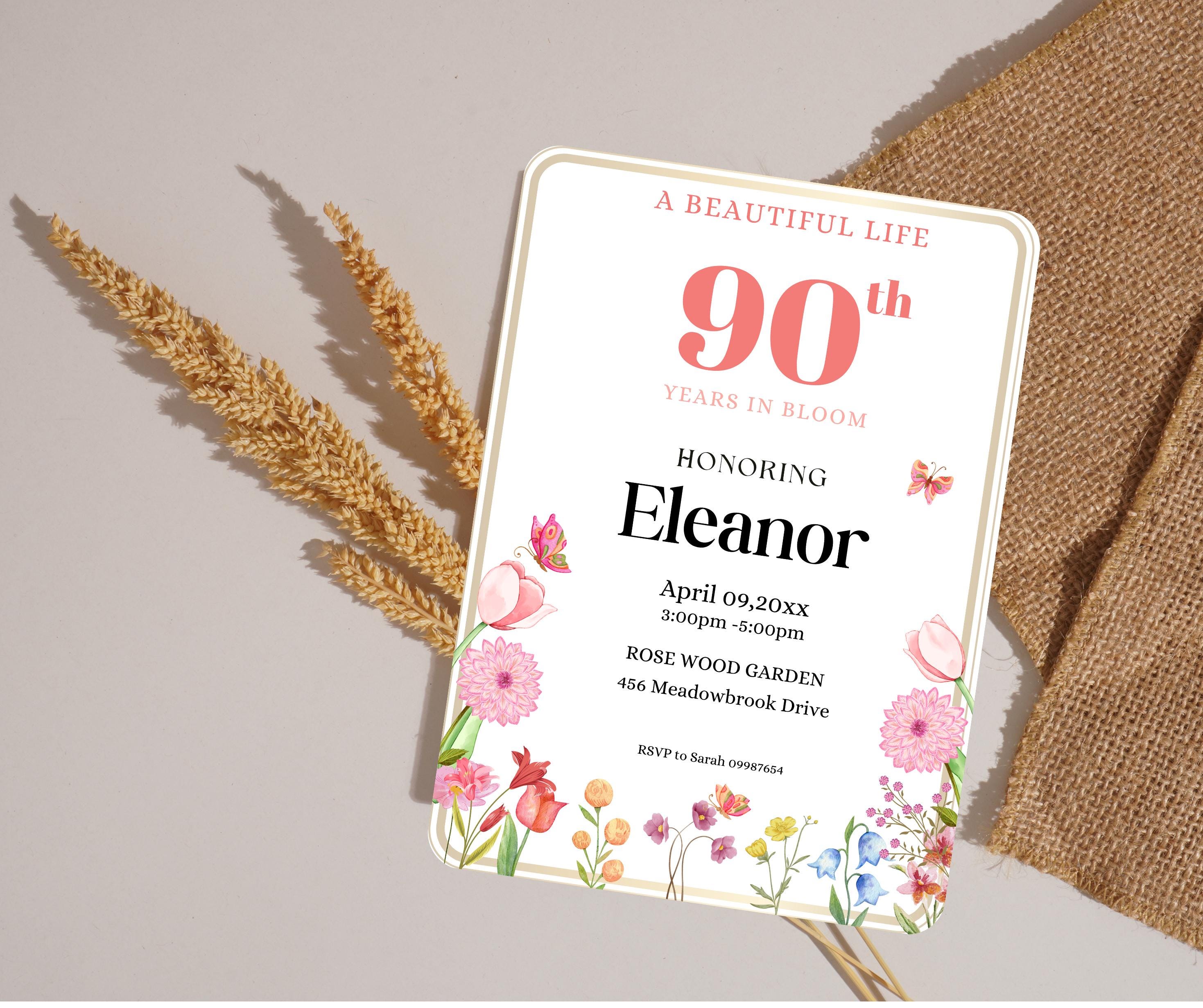 90th Birthday Invitation Printable Floral 90th Birthday Invitation, 90 ...