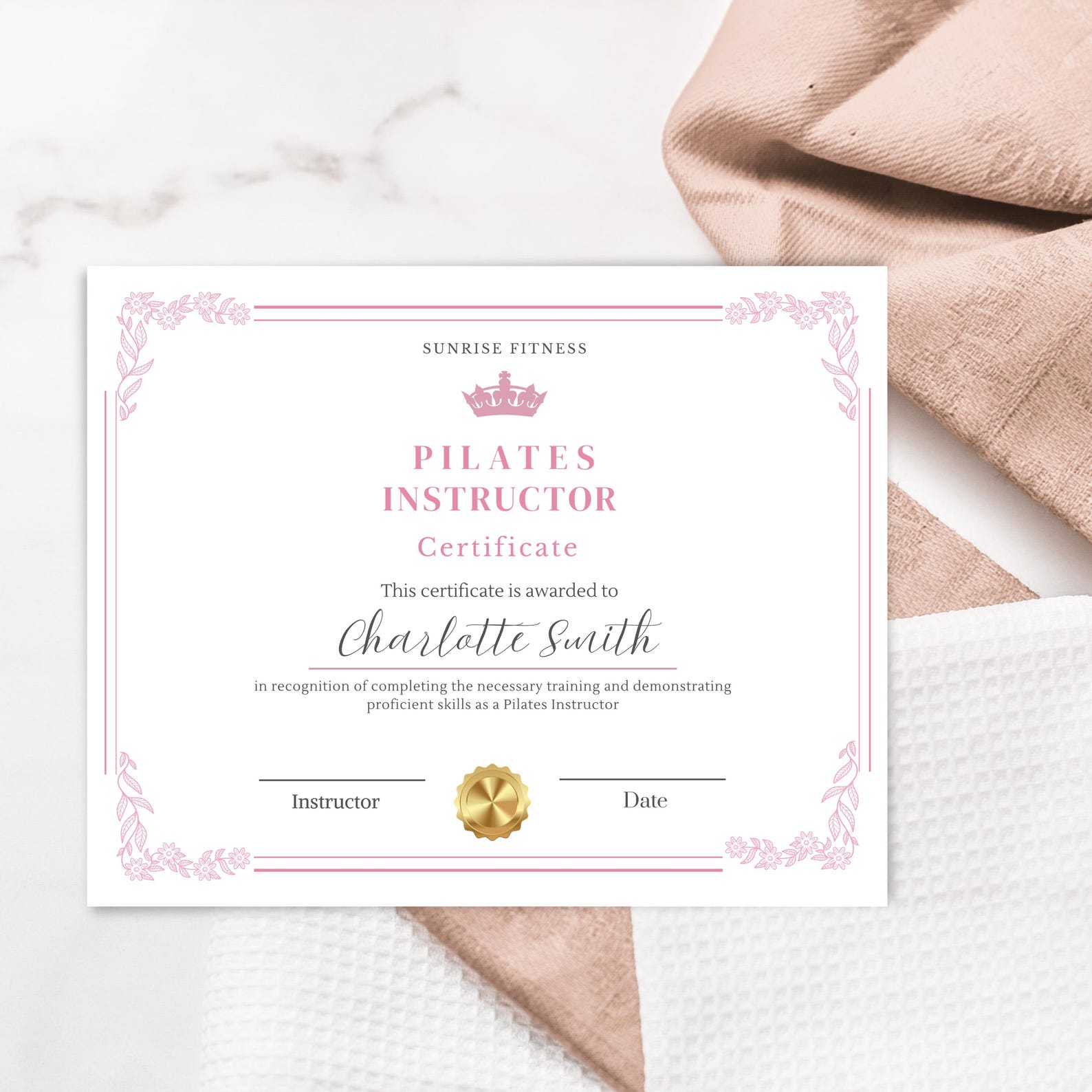 Pilates Instructor Certificate Template | Editable Canva Certificate ...