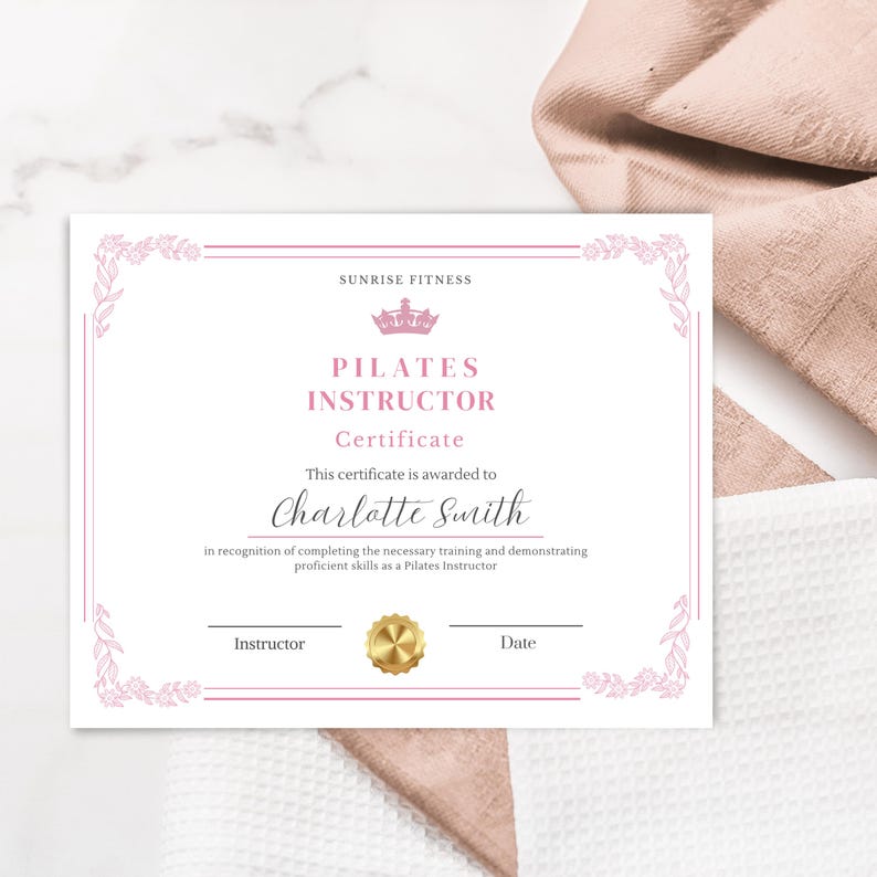 Pilates Instructor Certificate Template | Editable Canva Certificate ...