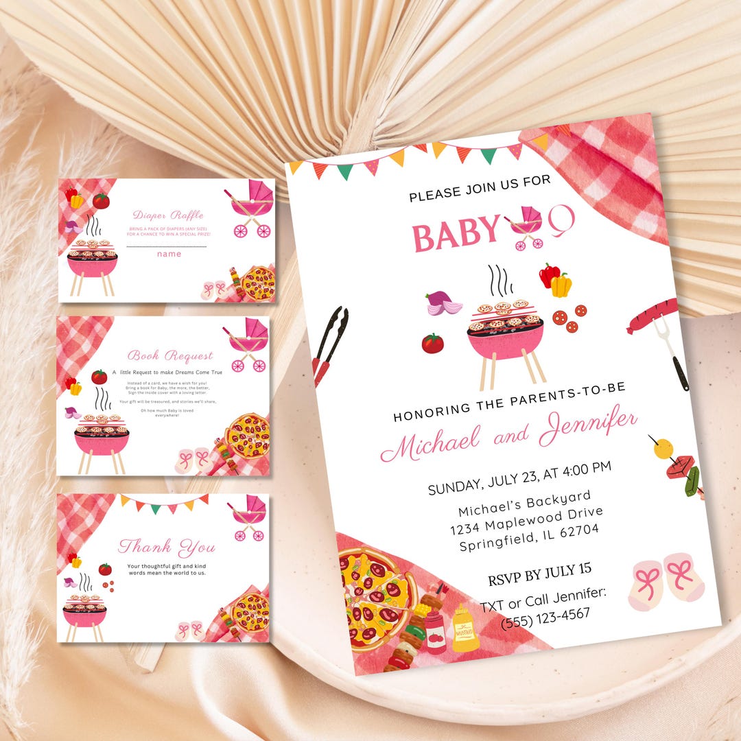 Baby-q Invitation Template: Pink BBQ Baby Shower (editable Canva ...