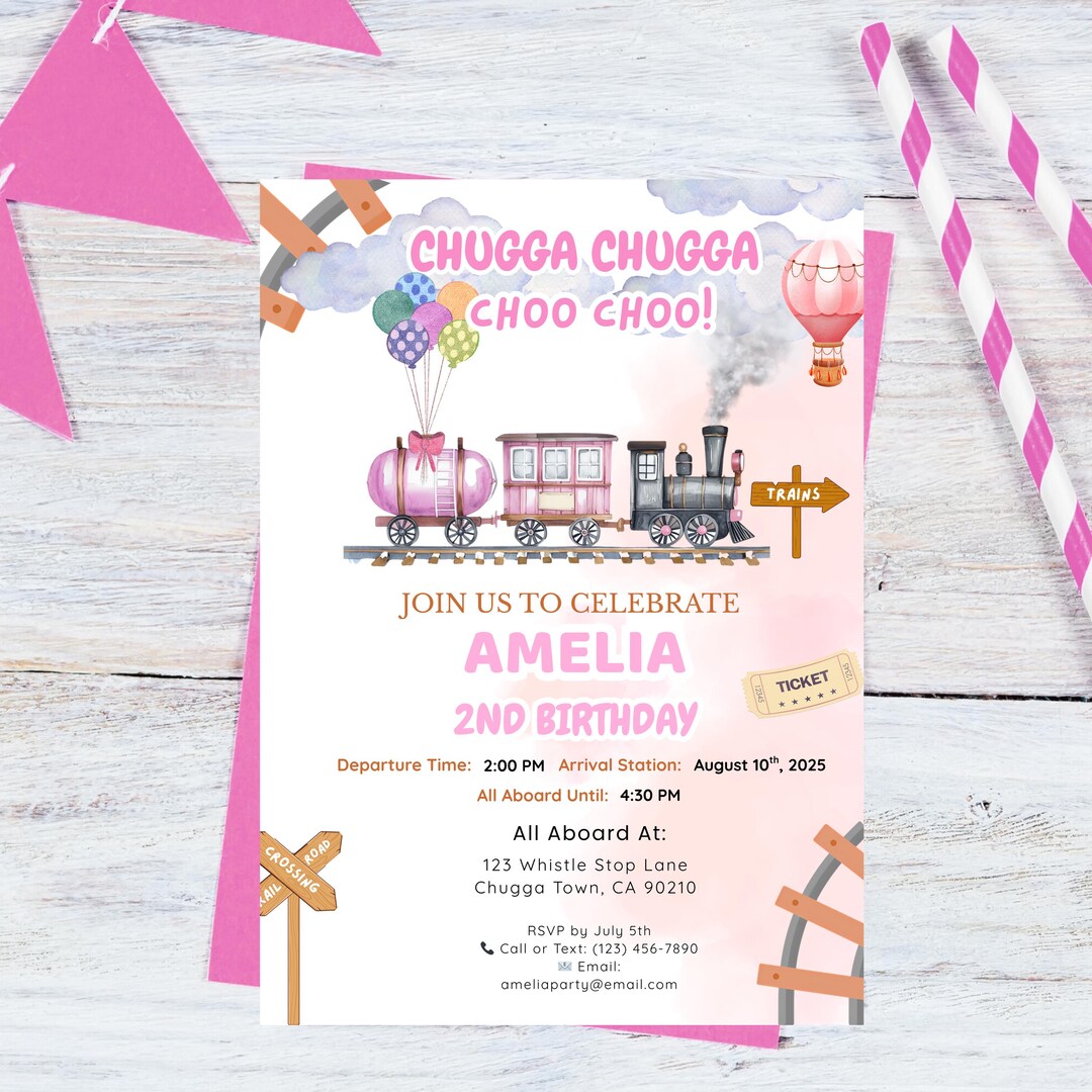 Train Invitation, Girls Train Birthday Invite, Railroad Party ...