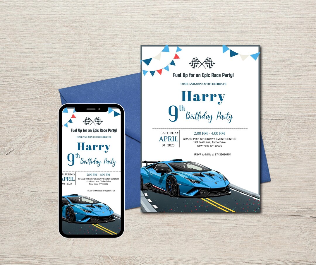 Race Cars Wheels Birthday Party Invitation Template for Toddler, Fast ...