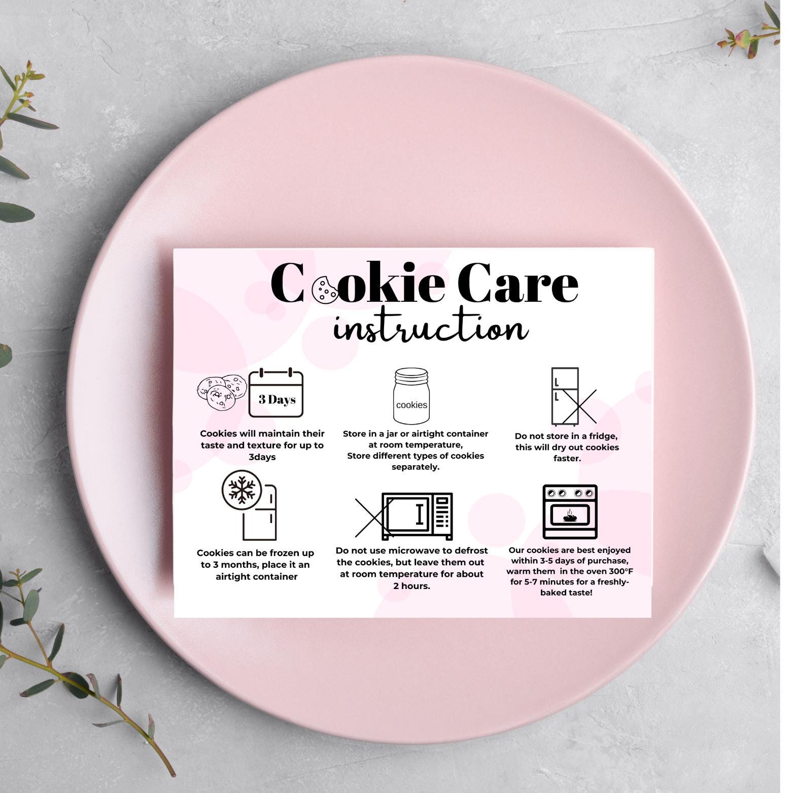 Cookie Care Card+editable Cookie Care Instructions: Printable Bakery ...