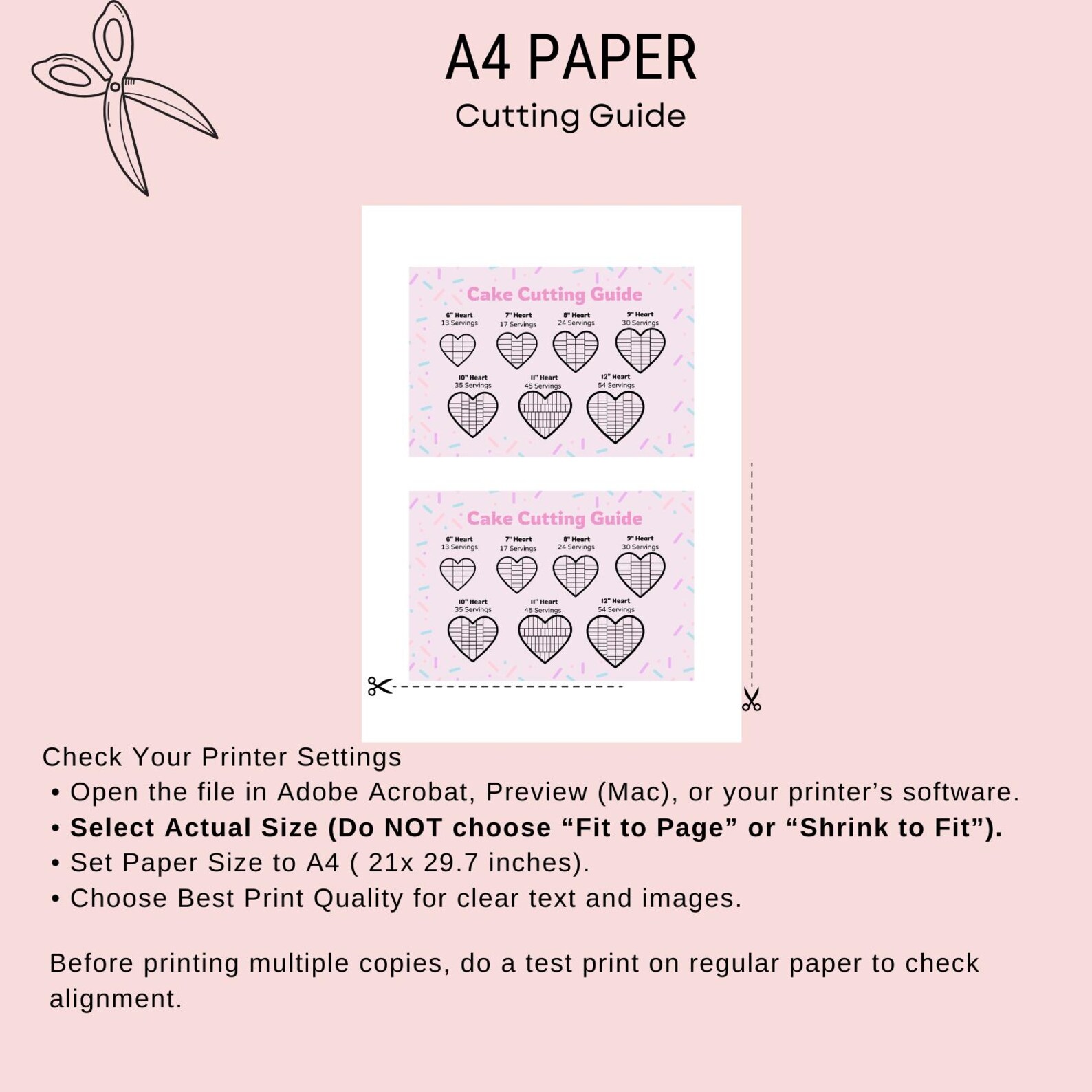 Heart Cake Cutting Guide 6x4 Inches, Cake Serving Chart, Printable ...