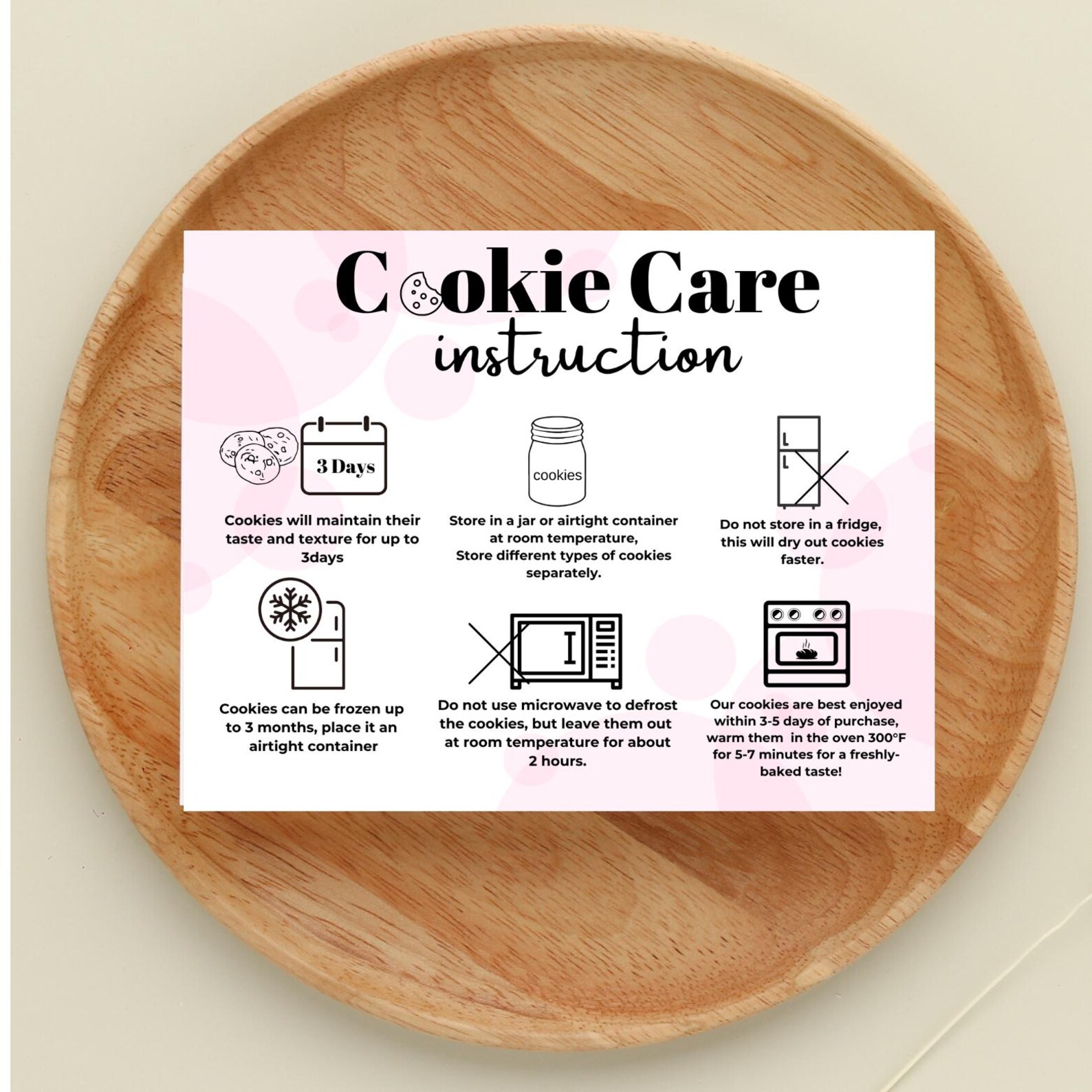 Cookie Care Card+editable Cookie Care Instructions: Printable Bakery ...