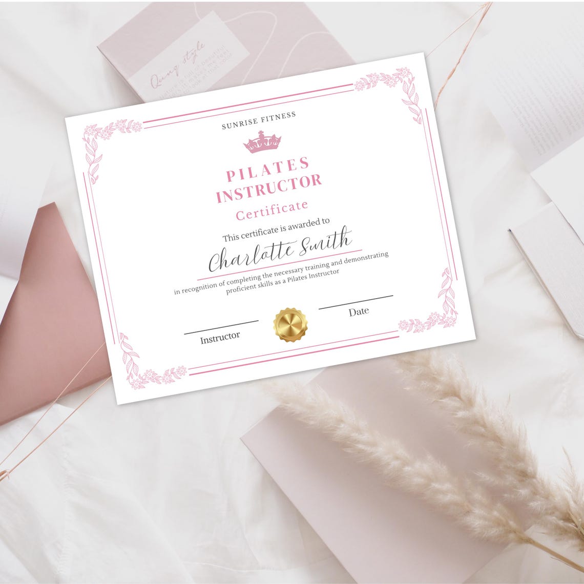 Pilates Instructor Certificate Template | Editable Canva Certificate ...
