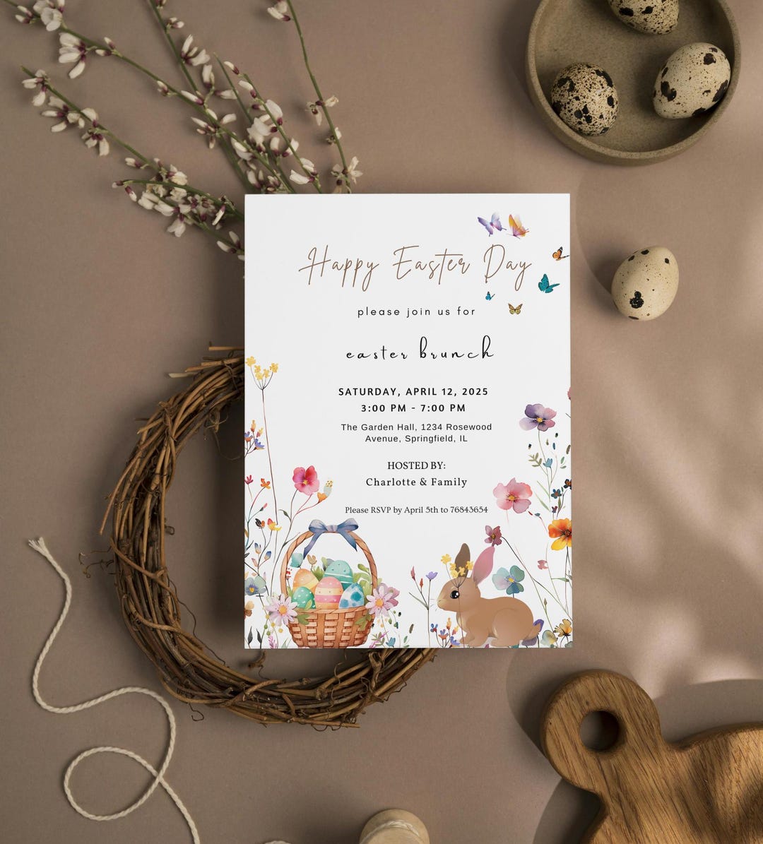 Wild Flower Easter Brunch Invitation, Easter Egg Hunt Invitation ...