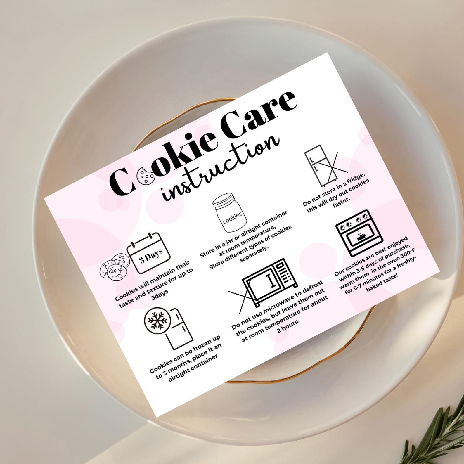 Cookie Care Card+editable Cookie Care Instructions: Printable Bakery ...