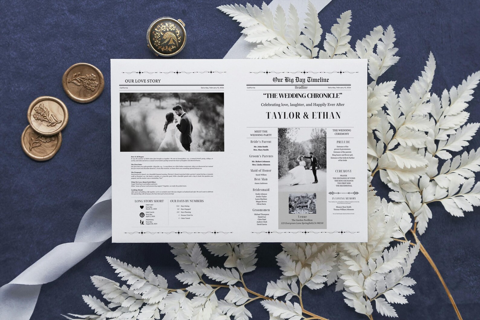 Wedding Newspaper, Newspaper Wedding Invitation,wedding Program, Bridal ...