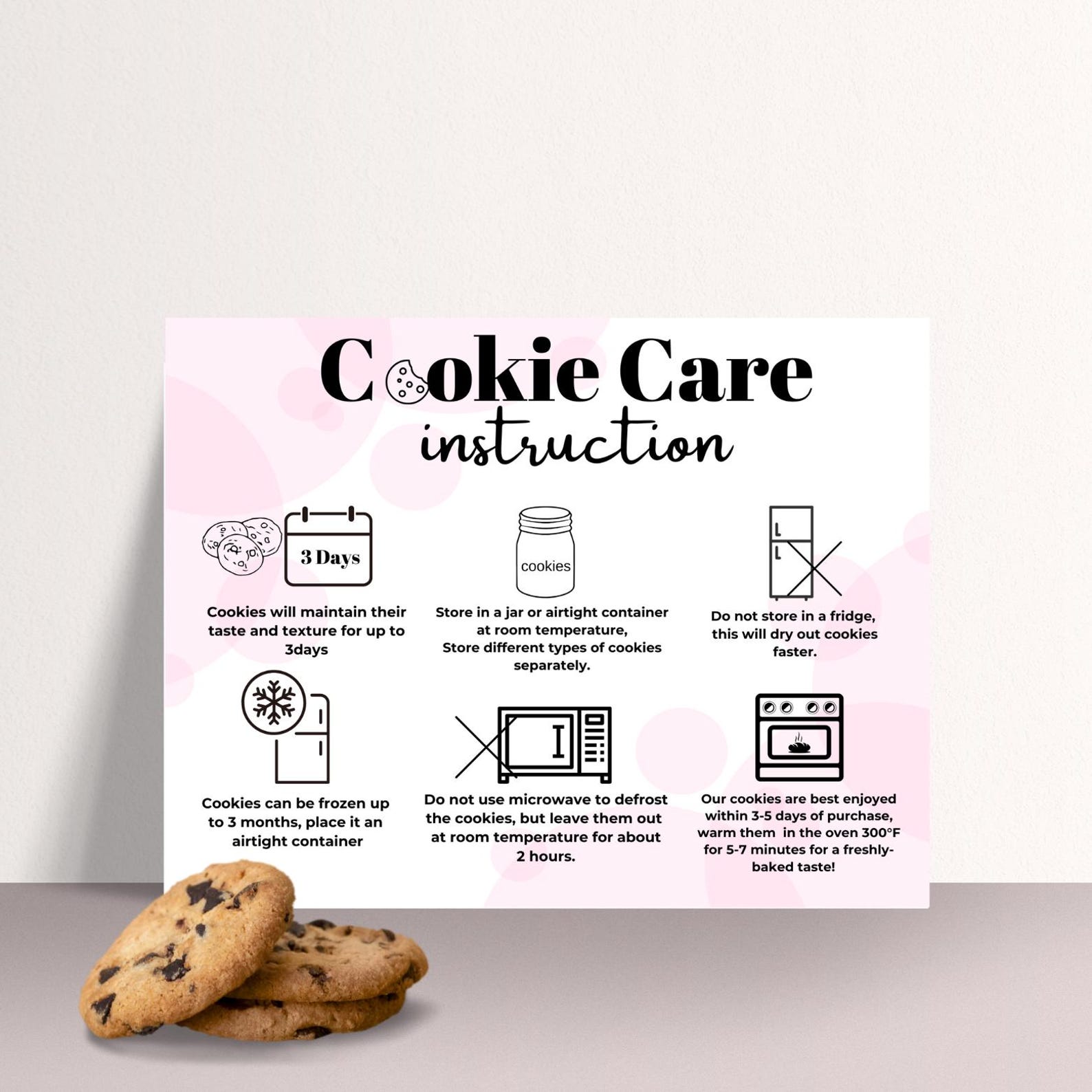 Cookie Care Card+editable Cookie Care Instructions: Printable Bakery ...