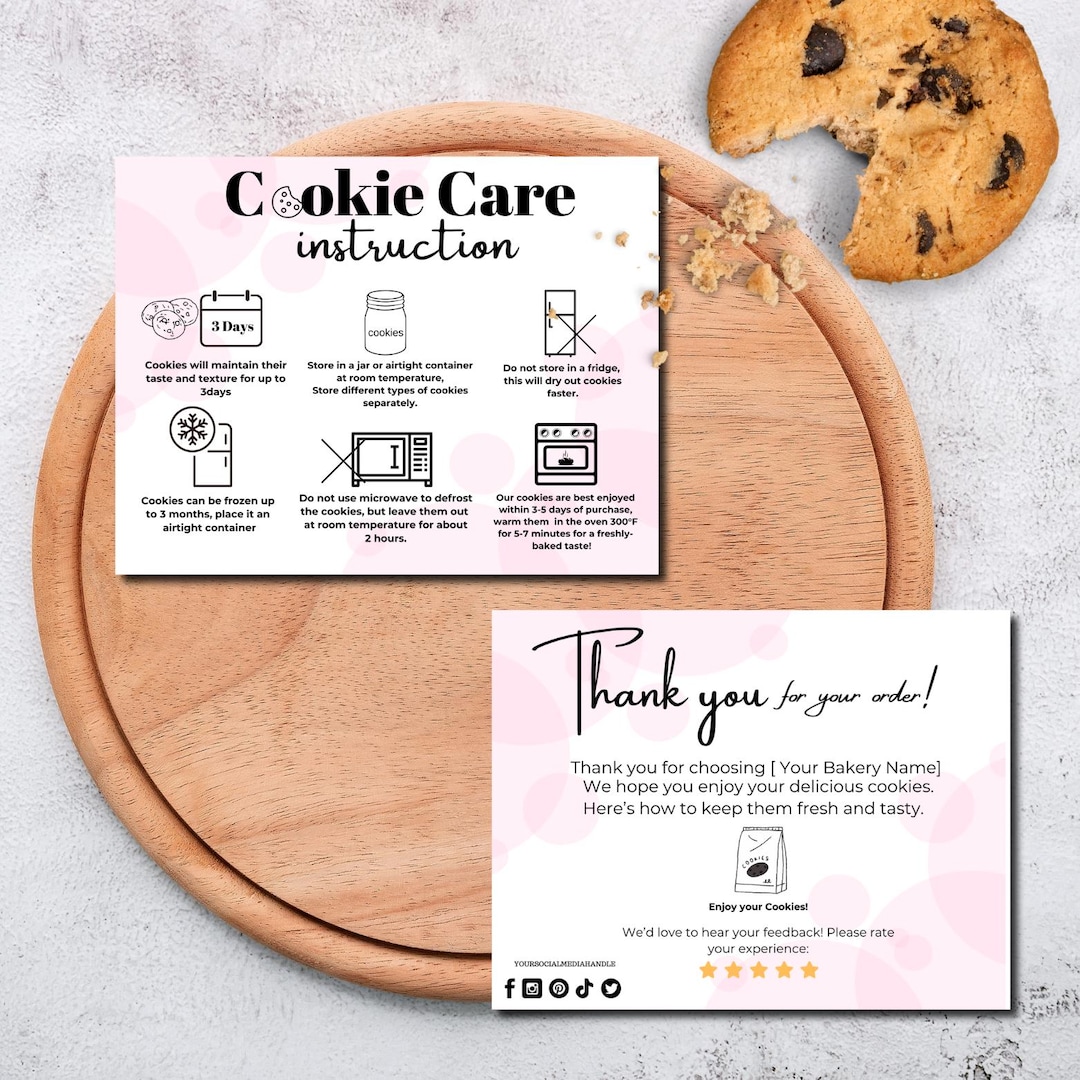Cookie Care Card+editable Cookie Care Instructions: Printable Bakery ...