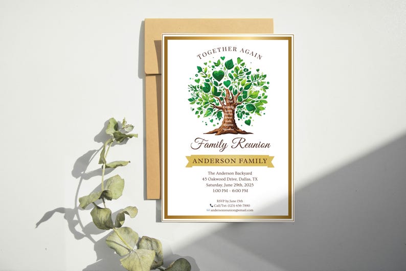 Family Reunion Invitation Tree of Life Canva Template (5x7 Inch Digital ...