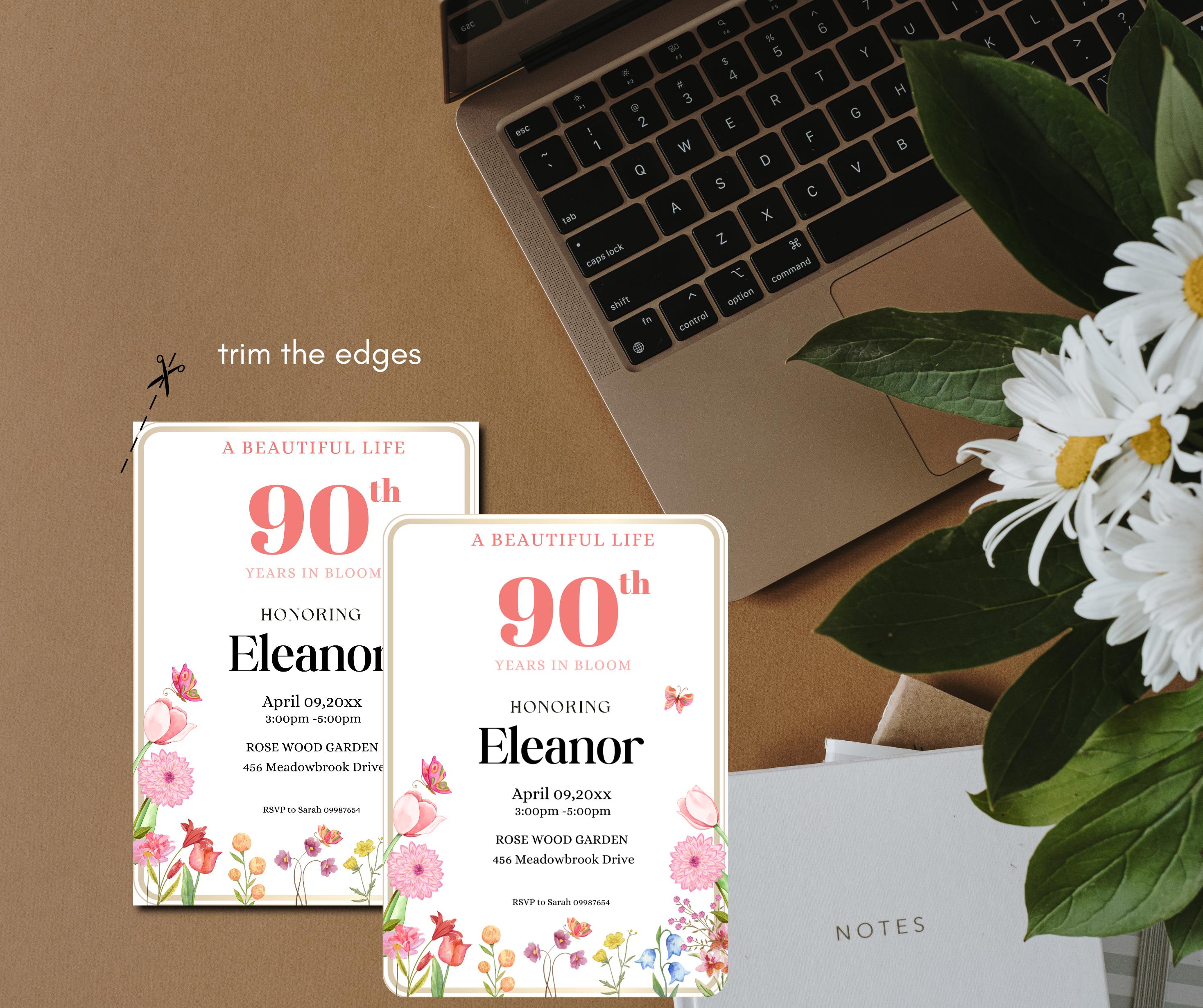 90th Birthday Invitation Printable Floral 90th Birthday Invitation, 90 ...