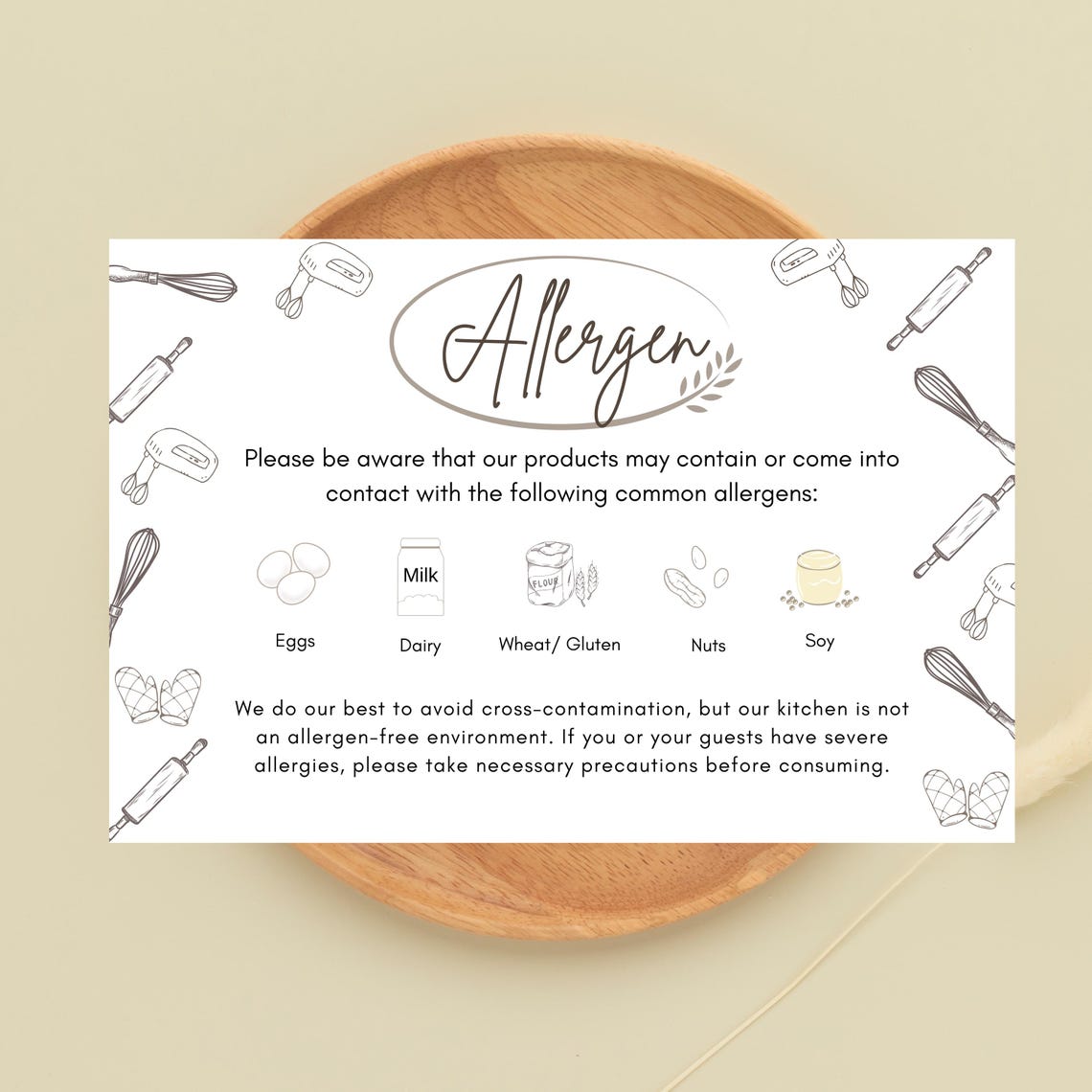 Editable Allergen Warning Sign: Baker's Canva Template (instant ...