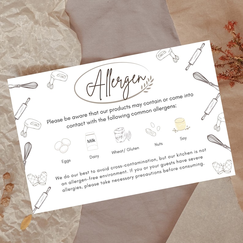 Editable Allergen Warning Sign: Baker's Canva Template (instant ...