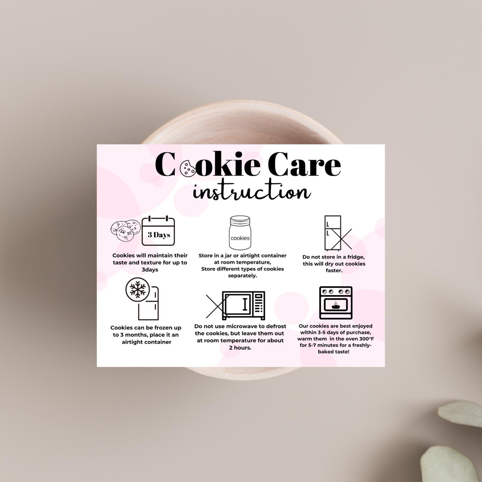 Cookie Care Card+editable Cookie Care Instructions: Printable Bakery ...