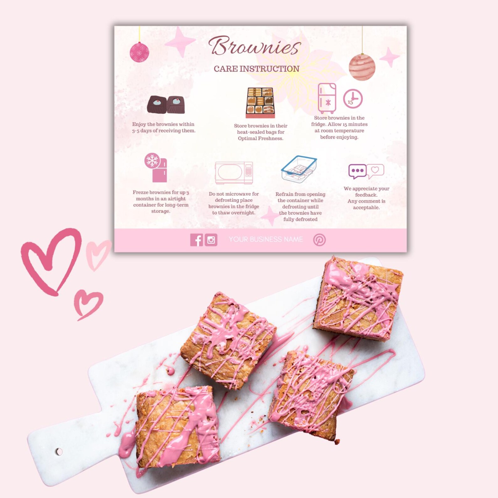 Christmas Pink Pastry Care Card Template-editable Canva Design for ...