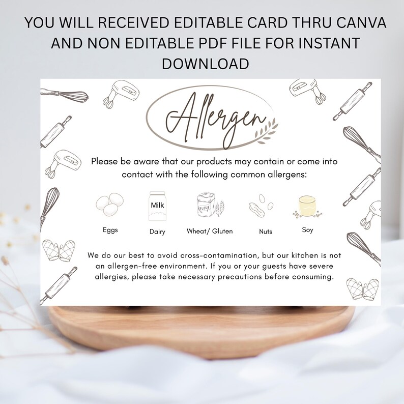 Editable Allergen Warning Sign: Baker's Canva Template (instant ...