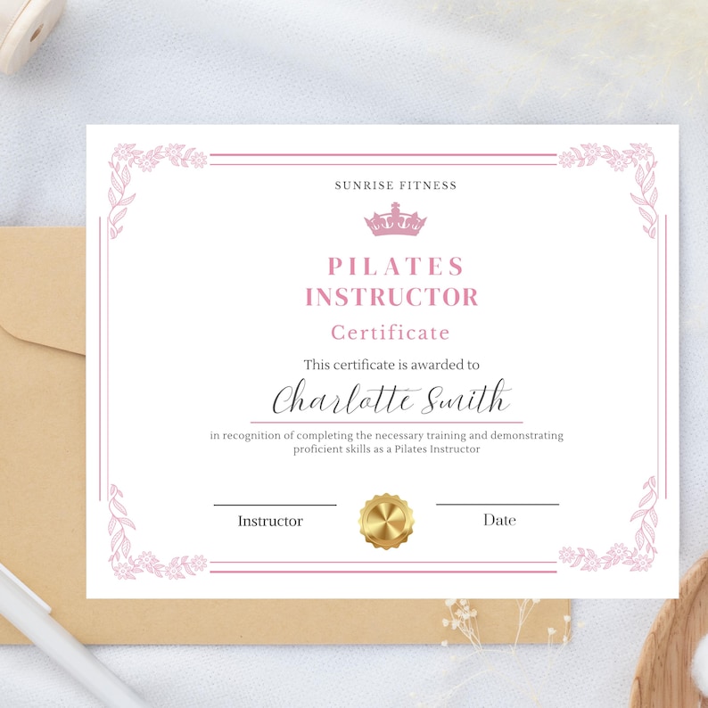 Pilates Instructor Certificate Template | Editable Canva Certificate ...