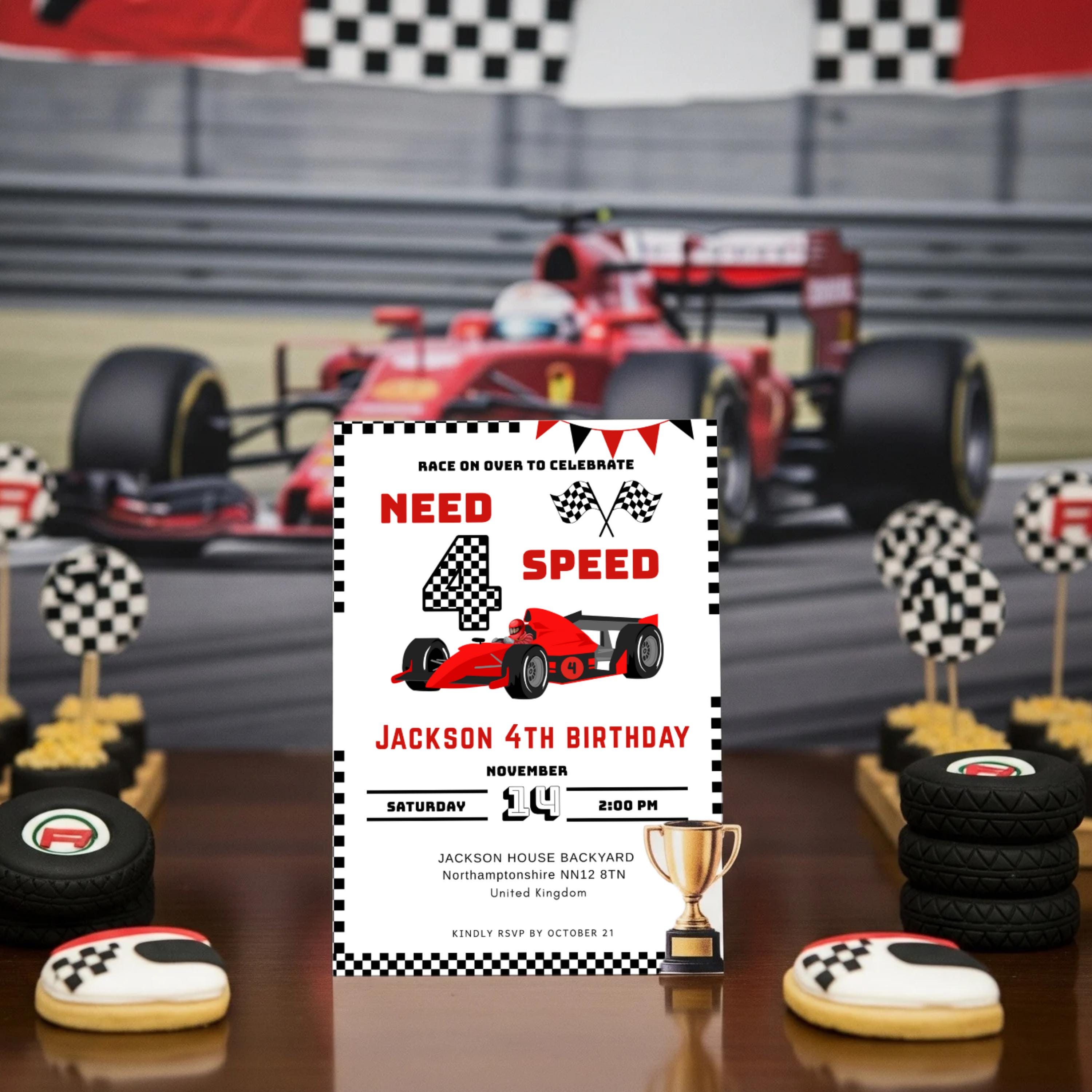 Need 4 Speed Invite Race Car Birthday Invitation, Boy 4th Birthday ...