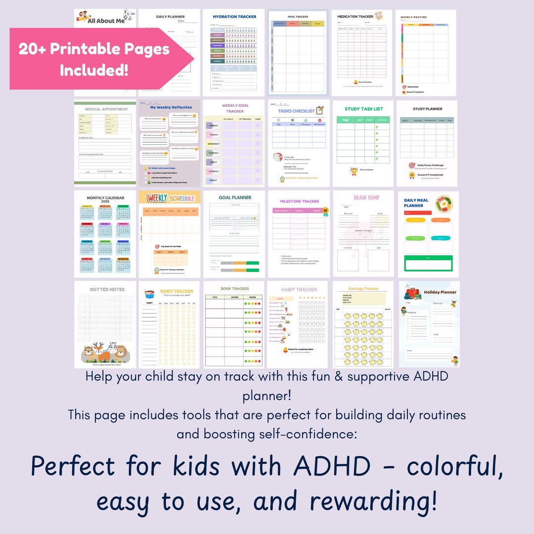 ADHD Planner, Printable Daily Planner for Kids Boost Productivity ...
