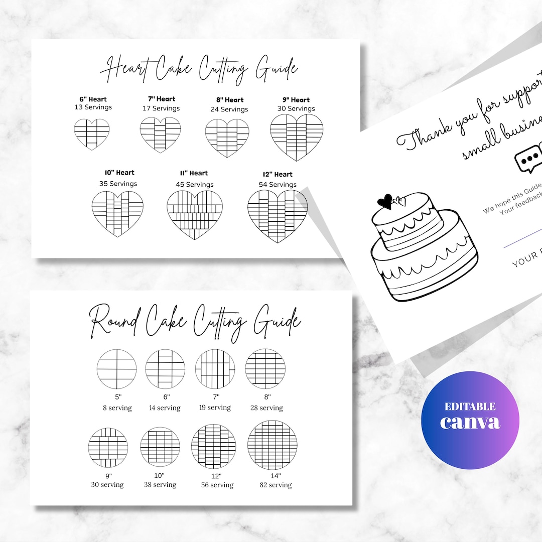 Heart Cake Cutting Guide & Round Cake Serving Card, Canva Editable ...