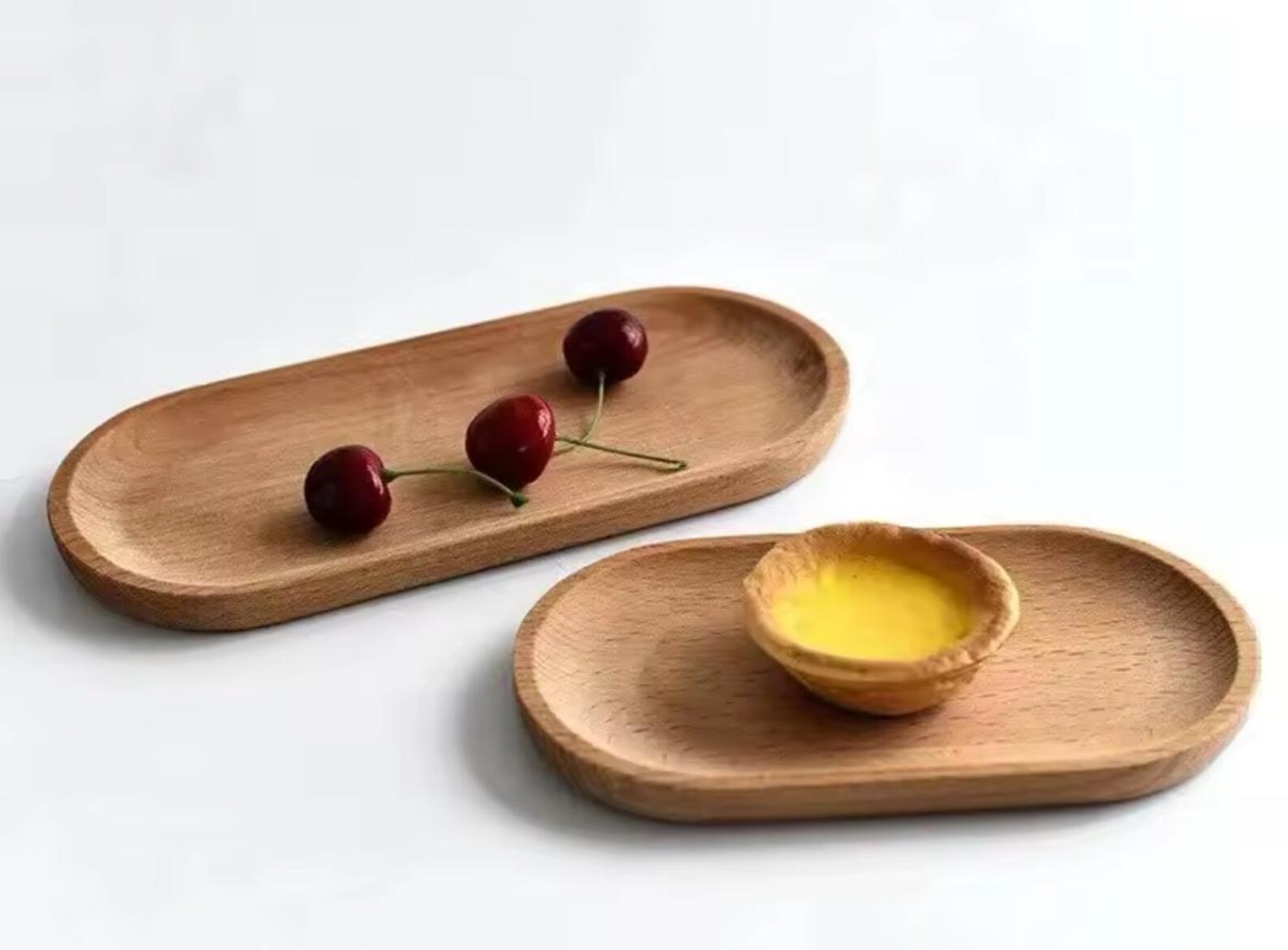 Japanese Wooden Oval Plate – Solid Beech Mini Tray – Natural Wood Small ...