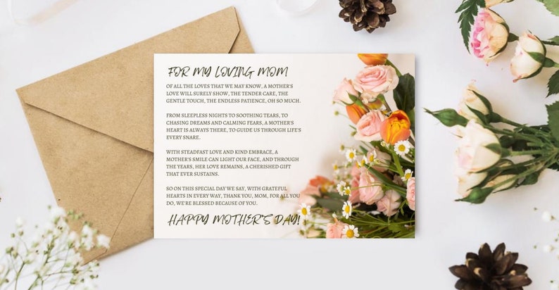 Printable Mother's Day Card With Poem, Cute Printable Mother's Day Card ...