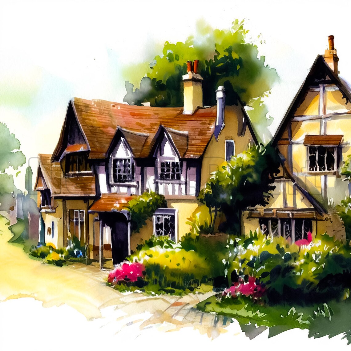 English Village 20 JPG Clipart, British Village Life Watercolor Art ...